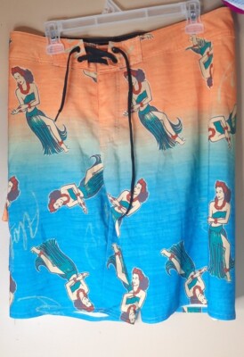 Vintage 90s Hang Ten Hula Girl Aloha All Over Print Swim Shorts Men’s ...