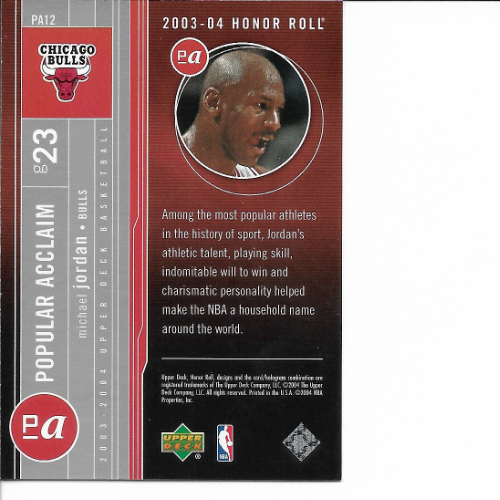 2003-04 Upper Deck Michael Jordan Honor Roll Popular Acclaim NM | eBay