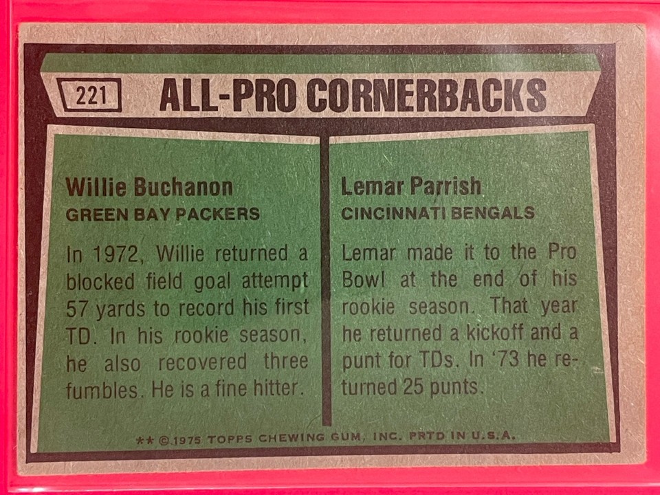 1975 Topps Willie Buchanon/Lemar Parrish 1974 All-Pro #221 Vintage ...