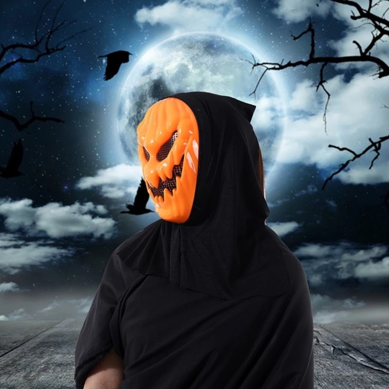 Halloween Pumpkin Mask Horror Evil Spirit Mask Tangerine Mask with ...