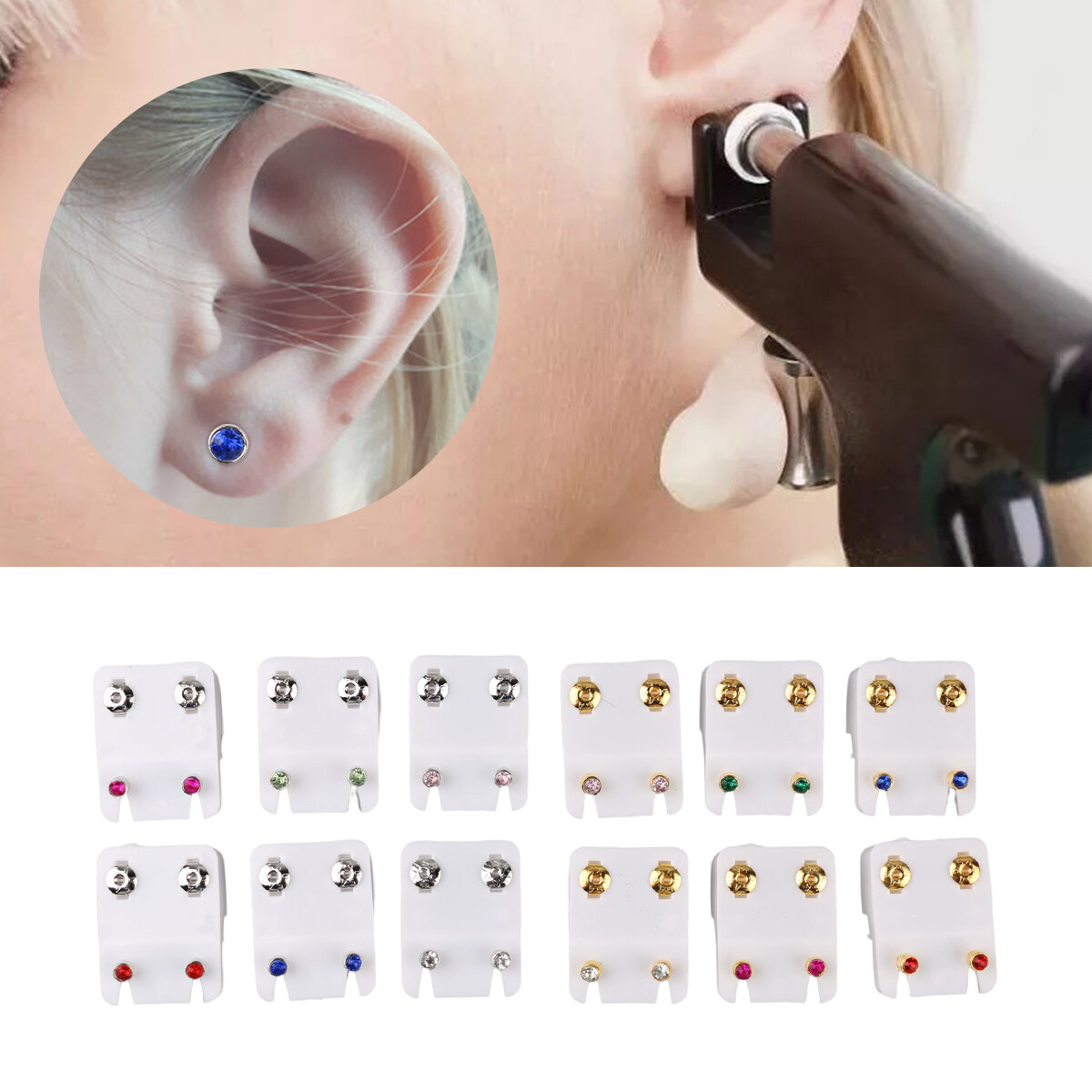12 Pairs Medical Earrings Piercing Tool Ear Stud Surgical Steel Ear ...