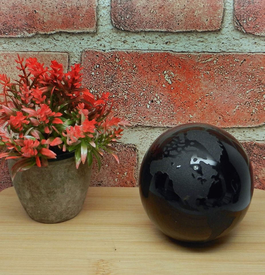 World Map Paperweight Black Etched Glass Planet Earth Globe Space Art ...