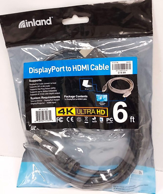Inland 4K Ultra HD 6ft DisplayPort to HDMI Cable | eBay