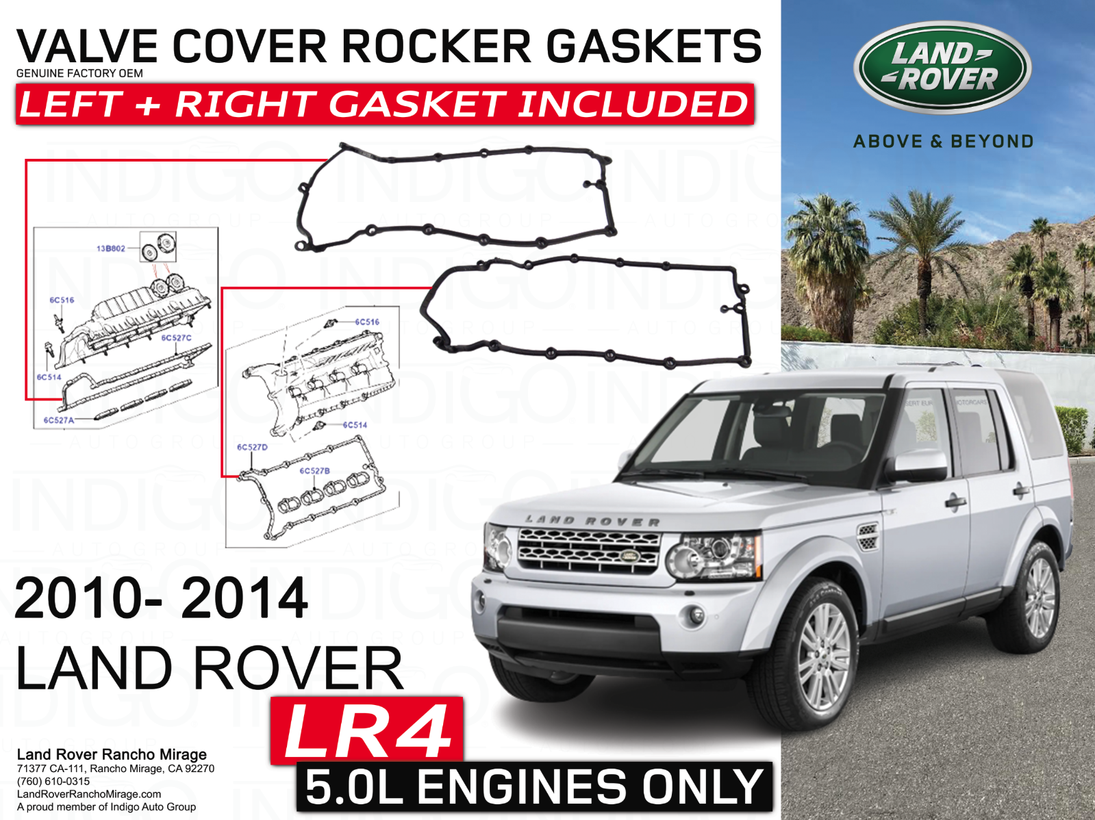 LAND ROVER LR4 (OEM) VALVE COVER ROCKER GASKET SET V8 5.0L LH RH | eBay