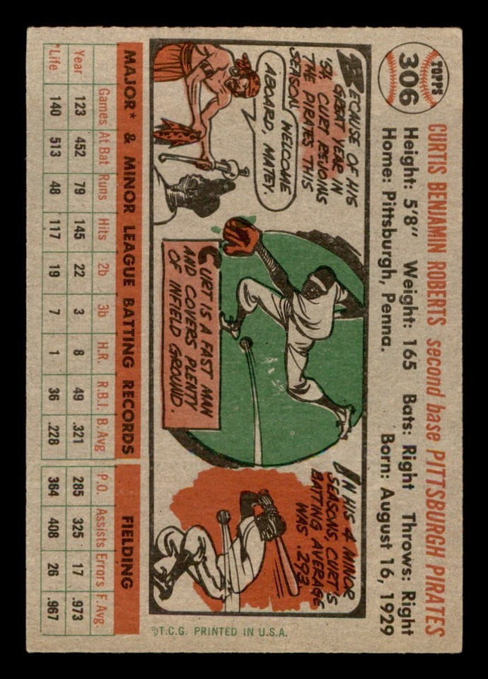 1956 Topps Baseball #306 Curt Roberts EX *k1 | eBay