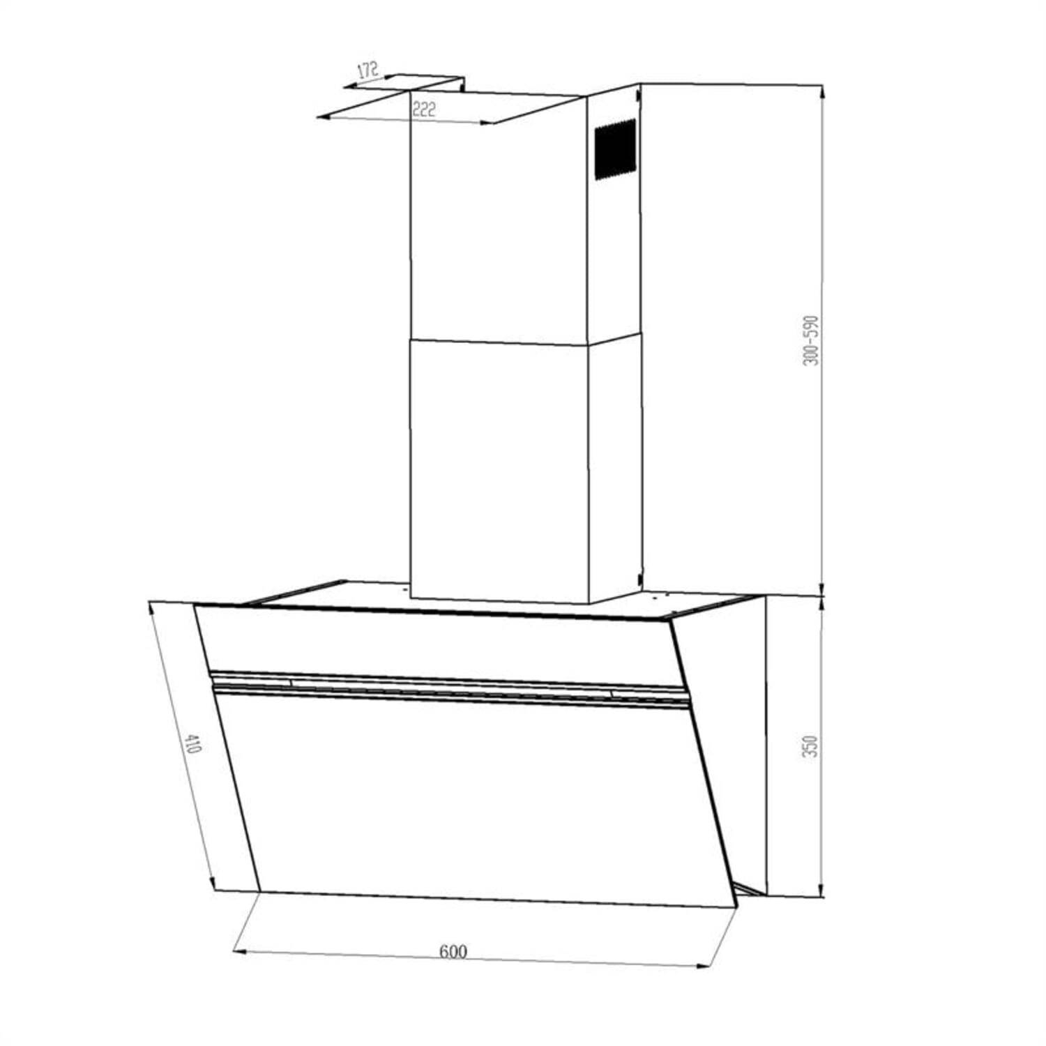 Cooker Hood 60cm Angled Extractor Fan Chimney Hood Kitchen Stainless ...