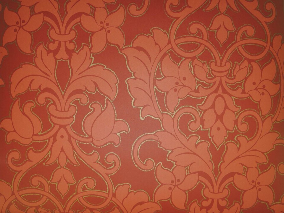 DEEP RED & GOLD DAMASK PREPASTED VINYL WALLPAPER # SD25700 | eBay
