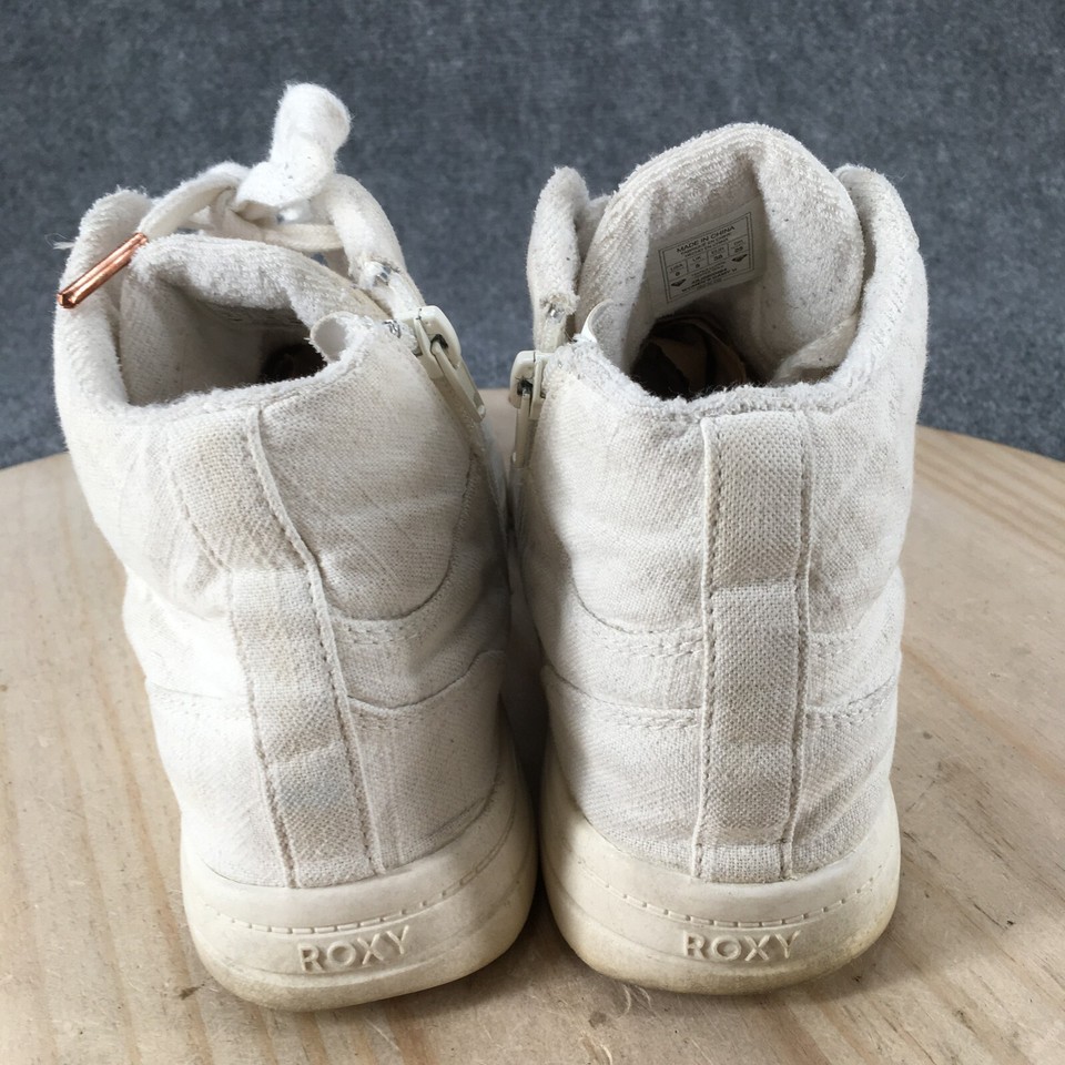 Roxy Surf Shoes Womens 8 High Top Wedge Sneakers White Fabric Lace Up ...