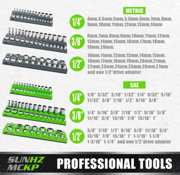 Magnetic Socket Organizer Set 6 PC Tool Holder Durable Box Drawer ...