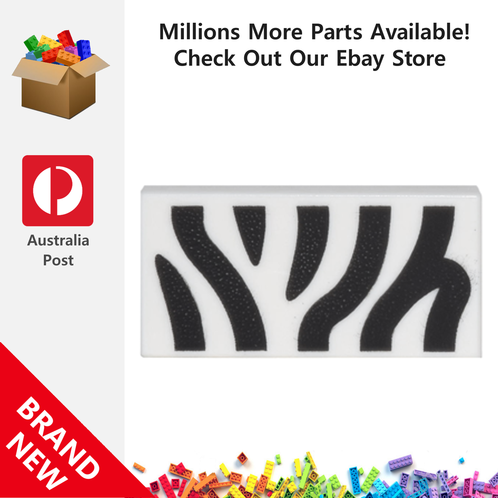 Genuine LEGO™ White 1 x 2 with Zebra Stripes Pattern Tiles 3069 6172460 ...