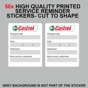 50x CASTROL Oil Change Service Reminder stickers adhesive labels - set ...