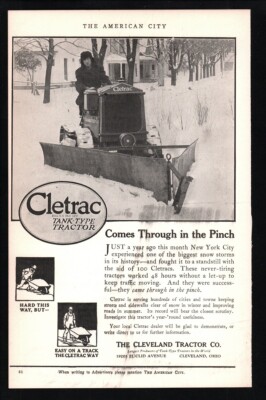 1922 Cleveland Tractor Cletrac ad Snowplow Ohio Vintage magazine ORIG ...