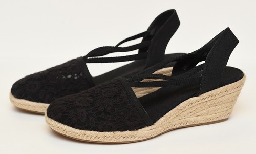 Dressbarn Women Sandals Size 7.5 Ankle Strap Wedges Shoes Black Lace ...
