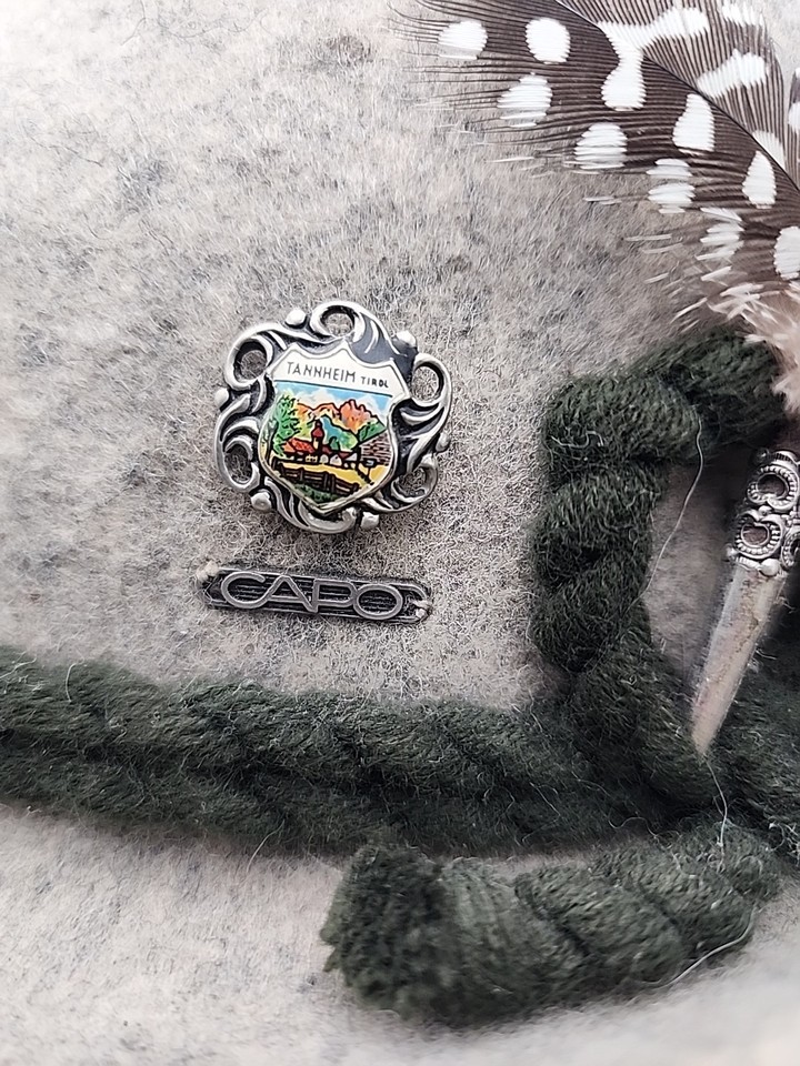 VTG Capo Wool Hat Beigh Braided Feather Many Pins Austrian Waterproof ...