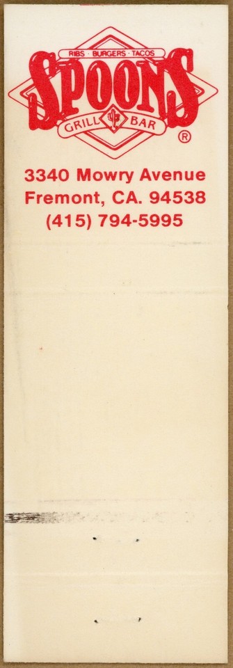 Spoons Grill & Bar. Fremont, CA. Matchbook | eBay