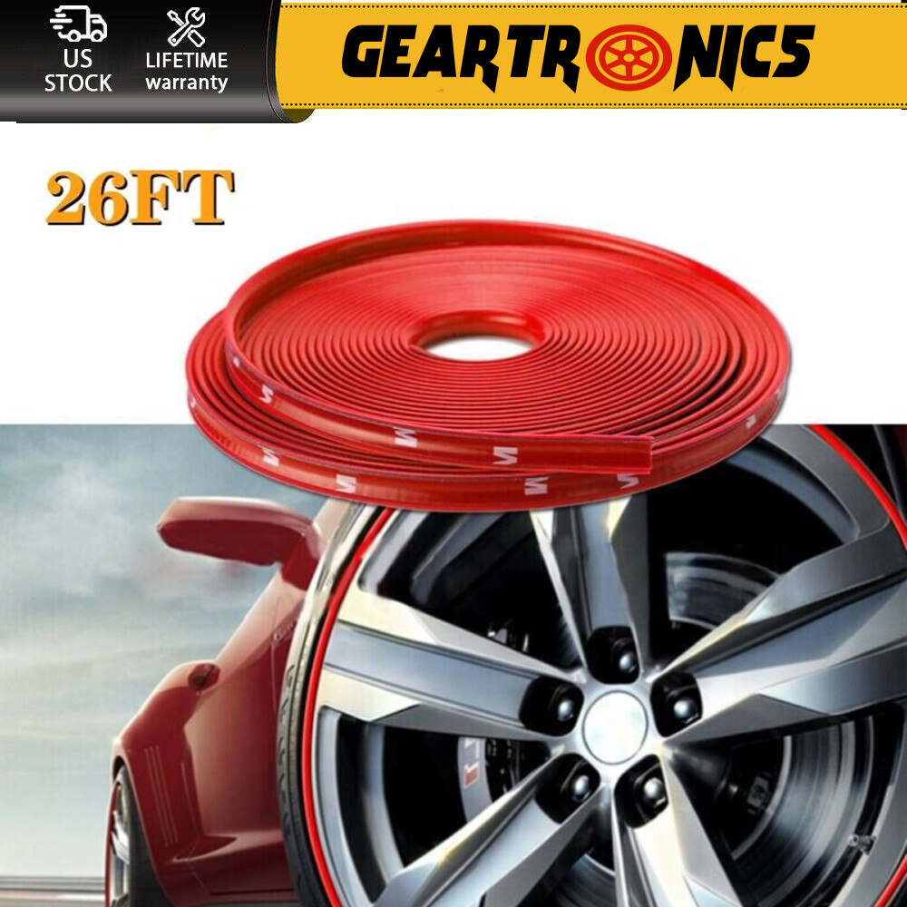 RED 26FT CAR WHEEL HUB RIM TRIM TIRE RING GUARD RUBBER STRIP PROTECTOR ...