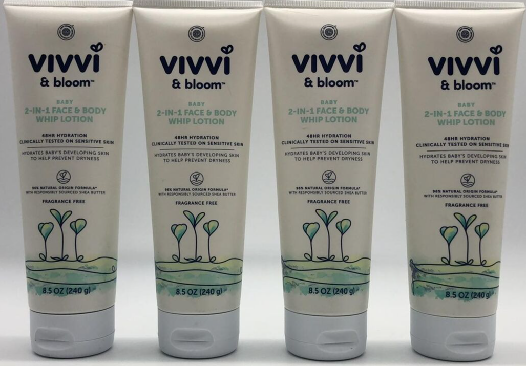 4PK Vivvi & Bloom Baby 2-IN-1 Face & Body Whip Lotion ~ 8.5 OZ EA ...