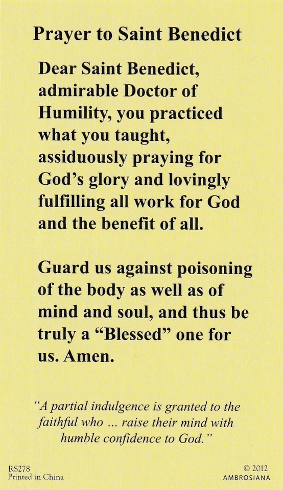 +Holy Card~"Prayer to Saint Benedict"(Doctor of Humility) *Prayer-Back ...