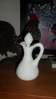 MID CENTURY WESTMORELAND DIAMOND POINT MILK GLASS CRUET | eBay