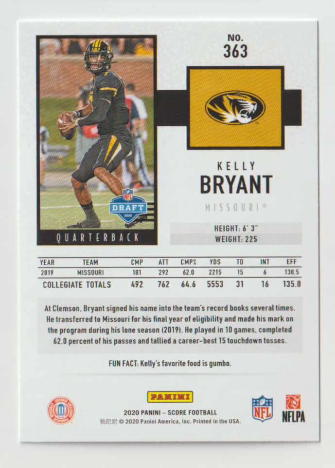 2020 Score Football #363 Kelly Bryant RC - Missouri Tigers | eBay