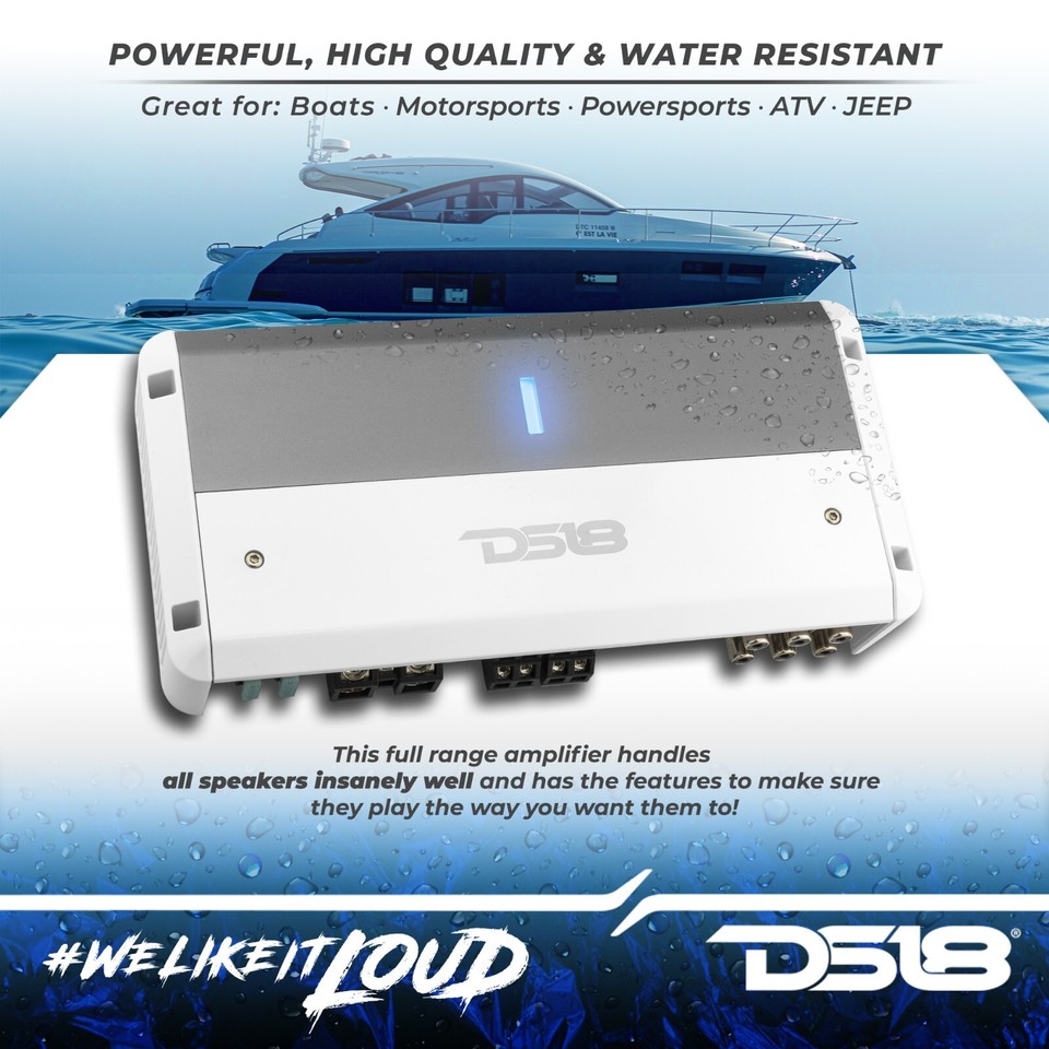 DS18 NXL-M4 Marine Amplifier Full Range Class D 4-Channel IPX5 Marine ...