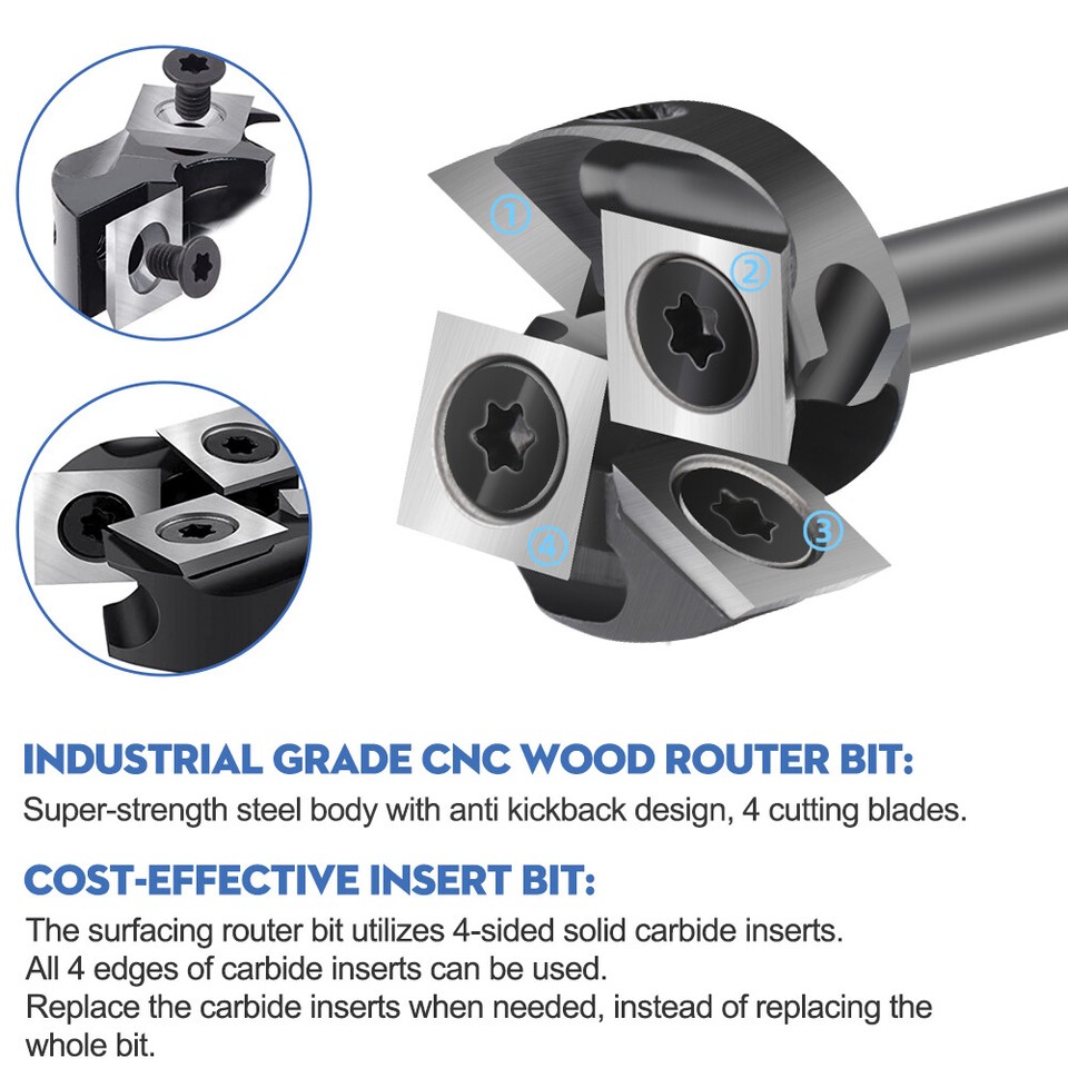 CNC Spoilboard Surfacing Router Bit 1/4'' Shank 1'' Slab Flattening ...