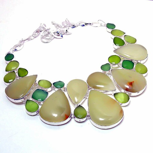 Yellow Lace Agate Cat's Eye Gemstone Handmade Gift Jewelry Necklace 18 ...