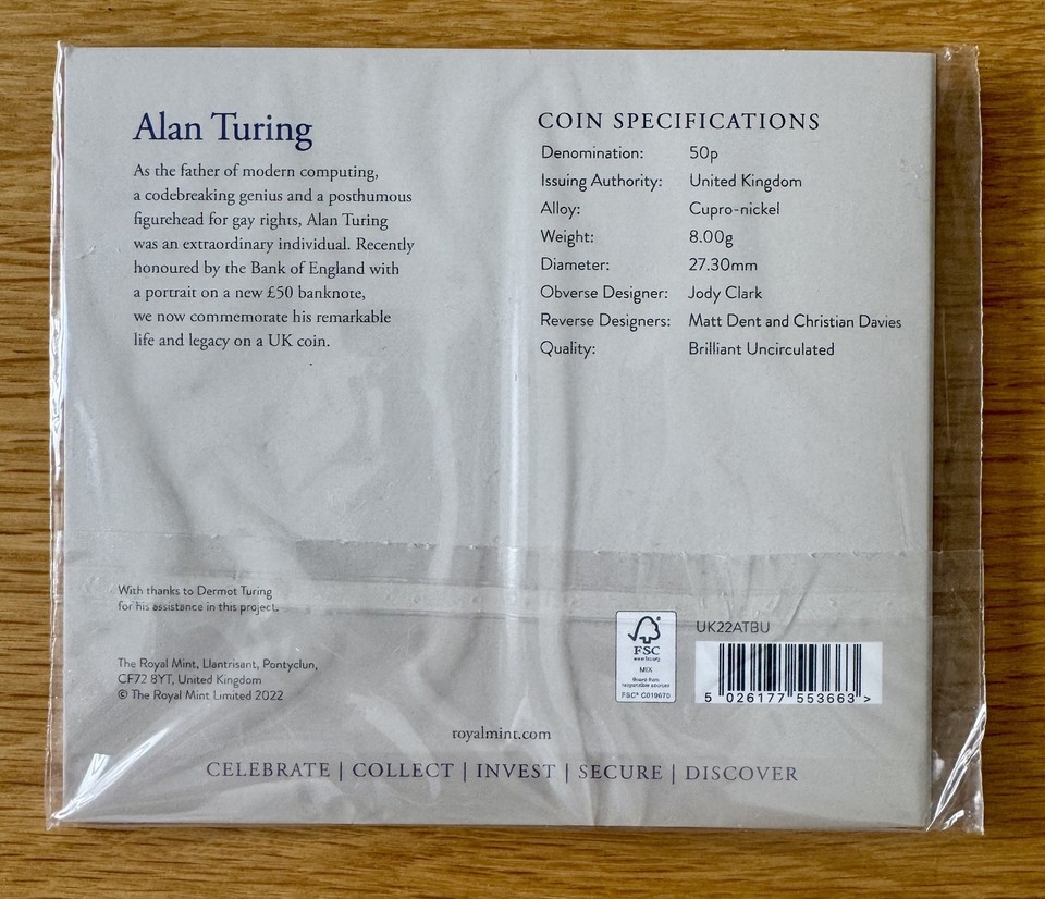 New 2022 Alan Turing 50p Coin Pack Brilliant Uncirculated The Royal ...