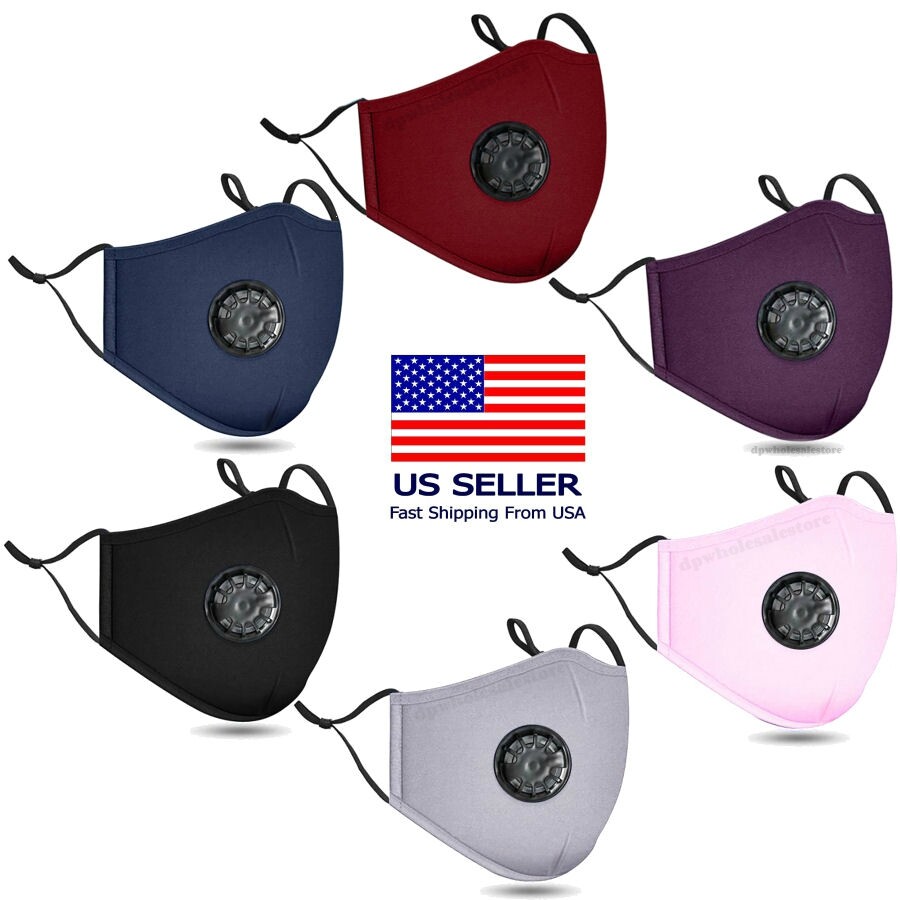 Washable Reusable Cotton Face Mask with Air Valve Port + 2 PM2.5 Carbon ...