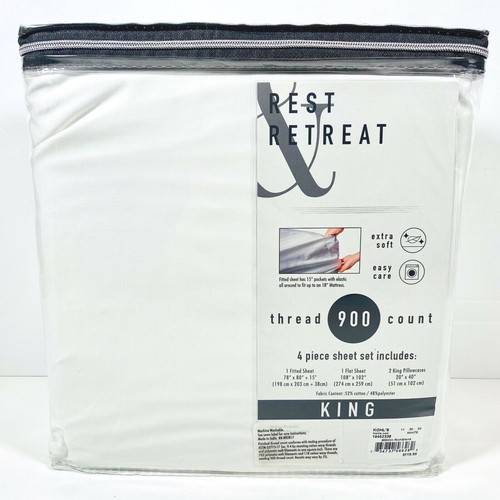 Rest Retreat King Size 4 Piece Bed Sheet Set White 900 Thread Count | eBay