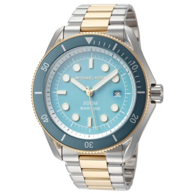 NEW Michael Kors Men's 42mm Maritime Quartz Blue Dial Two Tone 200mm SS ...
