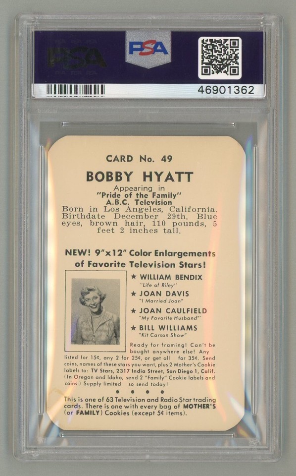 1953 Mother's Cookies Television & Radio Stars #49n Bobby Hyatt PSA 7 ...