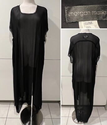 MORGAN MARKS Black Sheer Viscose Asymmetrical Draped,Raw Hem,Over Size ...