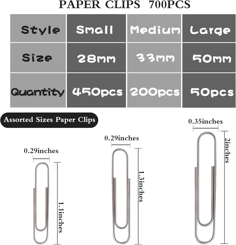 Paper Clips 700pcs Paper Clips Assorted Sizes Large/Small Paper Clips ...