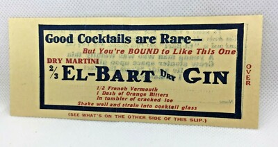 El-Bart Dry Gin Spirits Advertisement Cocktail Menu Very Rare | eBay
