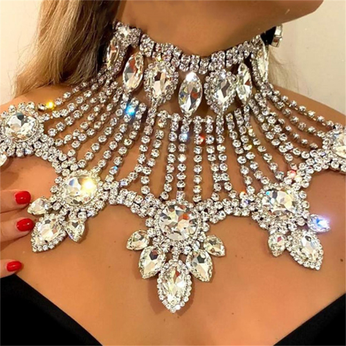 Crystal Bridal Jewelry Rhinestone Geometric Water Drop Chain Collars ...