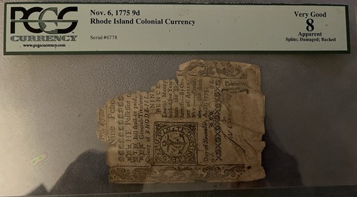 Rhode Island Colonial Note Fr#RI-209 November 6, 1775 9d PMG VG-8 *11 ...