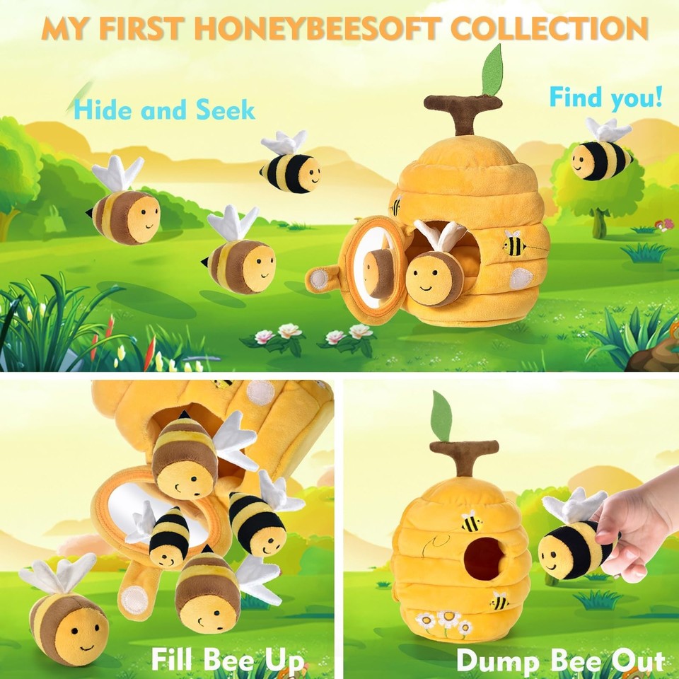 Baby Toys Soft Beehive with 5 Stuffed Bees Crinkle Rattle Mirror ...