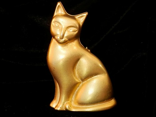 Extra Large & VERY Lovely Vintage 80's Repousse Gold Tone Cat Brooch ...