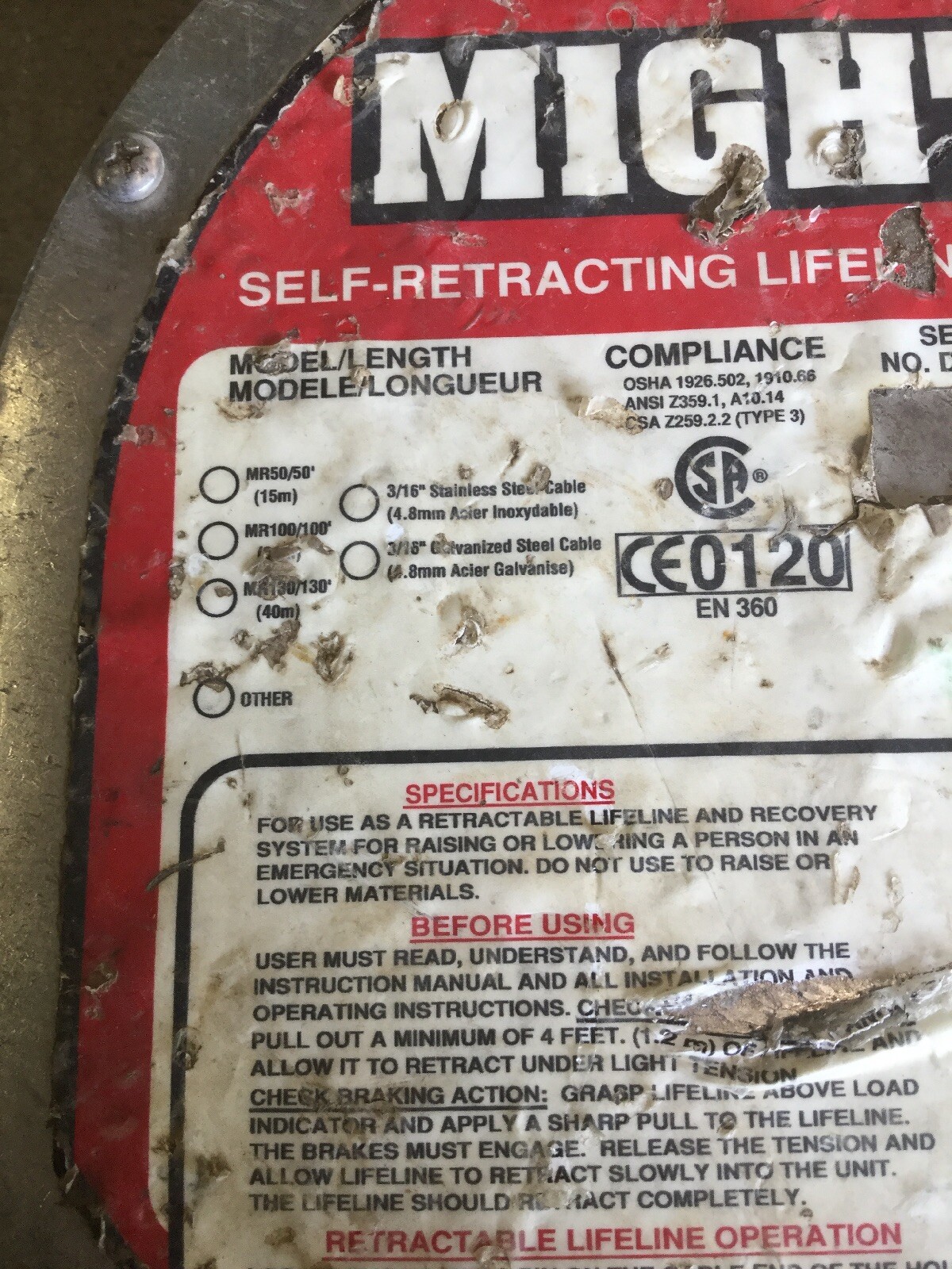 Miller Mr50gb/50ft MightEvac Self-retracting Lifeline Emergency Rescue ...