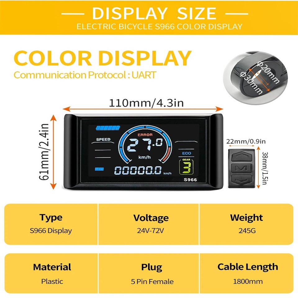 Ebike 24V 36V 48V 17A-30A 3 Mode Sine Wave Controller 6+S966 LCD ...