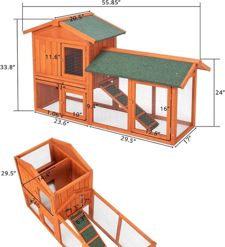 61" Wooden Chicken Coop Hen House Rabbit Wood Hutch Poultry Cage ...