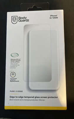 BodyGuardz Pure2 Edge Antimicrobial Glass Screen Protector iPhone 12 6. ...