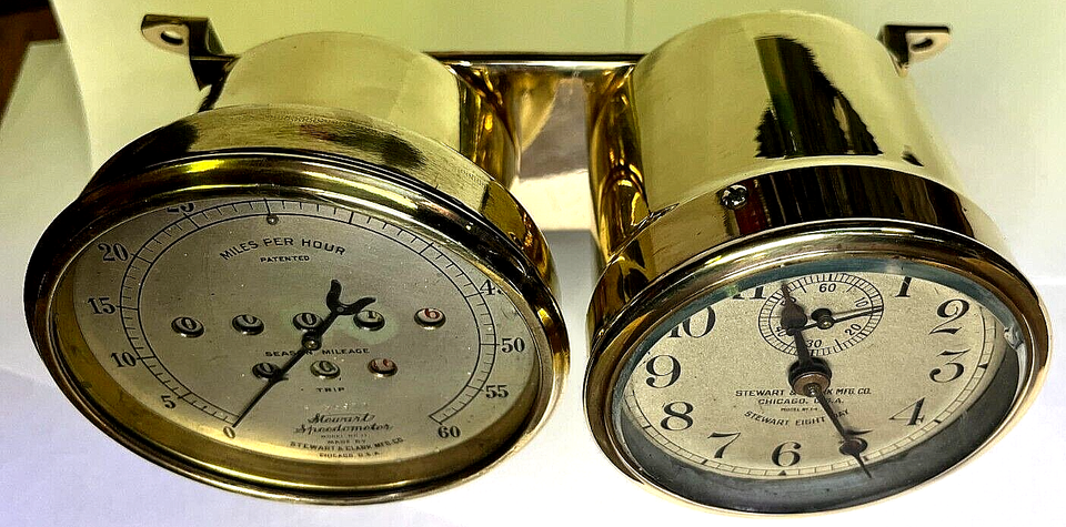 STEWART BRASS SPEEDOMETER W/STEWART CLOCK MODEL T FORD STANLEY REO T ...