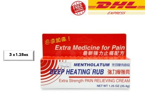 3 x 1.25oz MENTHOLATUM Deep Heating Rub Extra Strength Pain Relieving ...