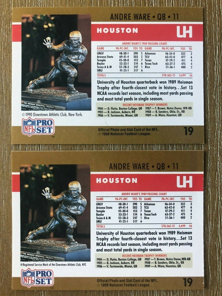 (2) 1990 Pro Set ANDRE WARE Houston Drafted Stripe Variation Error ...