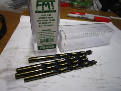 Jobber Drill 19/64" HSS 135° Split Point Black and Gold Finish Qty-4 | eBay