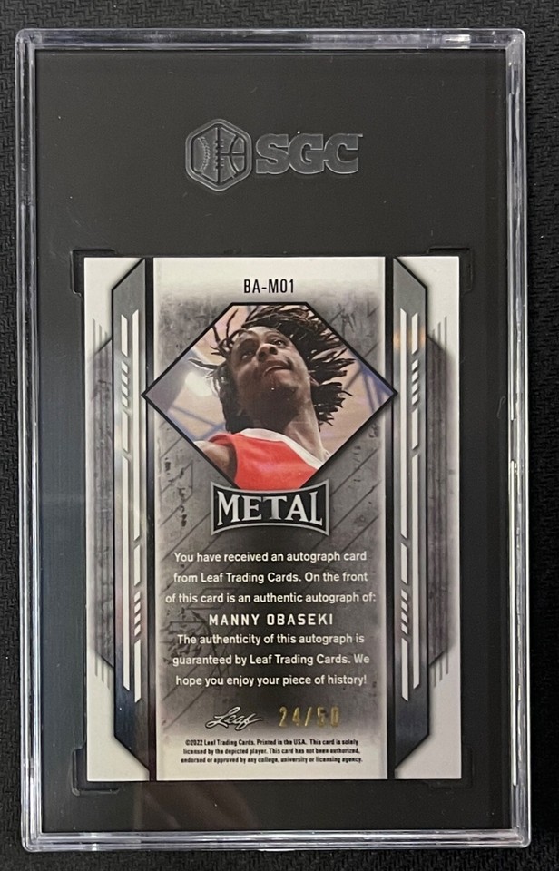 Manny Obaseki 2021-22 Leaf Metal Basketball Blue Holo Auto SGC 10 Texas ...