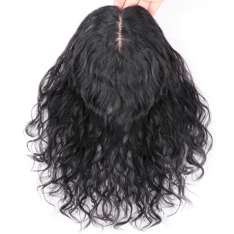 Curly Wave Silk Base Real Human Hair Topper Toupee Clip Hairpiece For ...