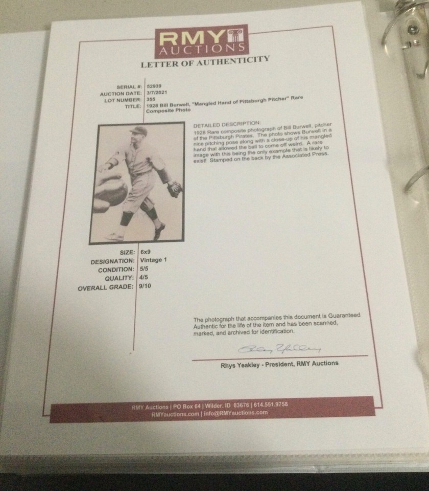 1928 Bill Burwell, "Mangled Hand of Pittsburgh Pitcher" Rare Composite ...